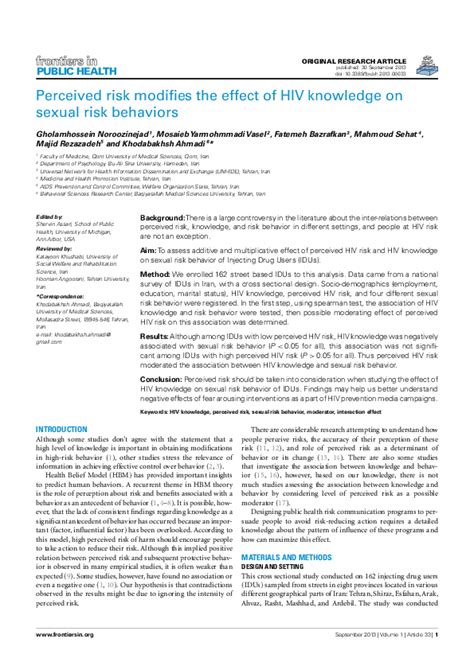 Pdf Hiv Knowledge And Perceived Risk In Idus