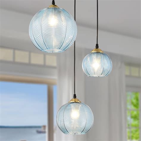 Testoys 3 Light Blue Glass Pendant Light Globe Shade Hanging