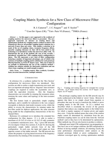 PDF Coupling Matrix Synthesis For A New Class Of Microwave Filter Configuration