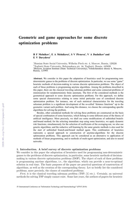 Pdf Geometric And Game Approaches For Some Discrete Optimization Problems