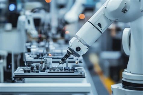 A Robotic Arm Working On An Electronic Circuit Board In A Factory Premium Ai Generated Image