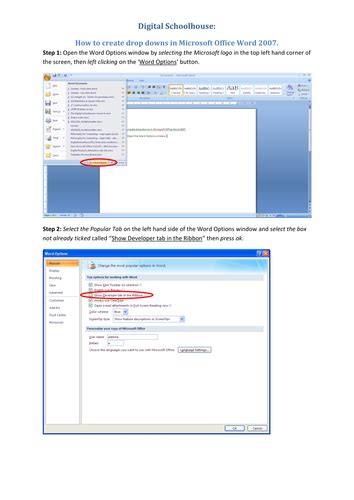 Create Dropdowns In Microsoft Office Word 2007 Teaching Resources
