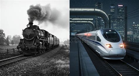 A Split Image Showcases Two Trains Highlighting The Evolution Of Rail