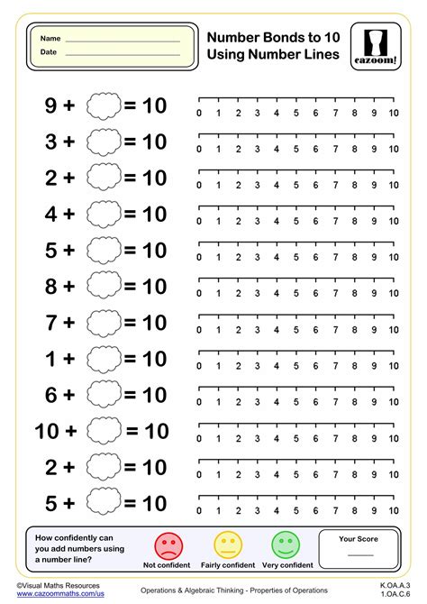 Number Bonds To 10 With Number Lines K Grade Pdf Addition Worksheets