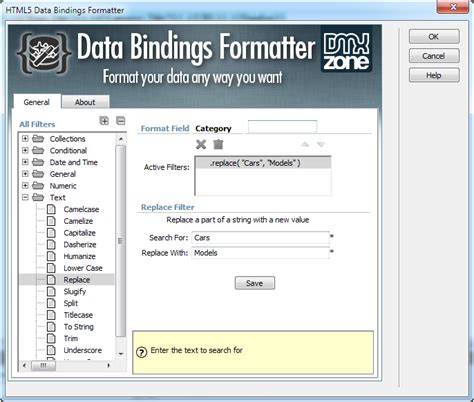 General And Text Filters In Data Bindings Formatter Dmxzonecom