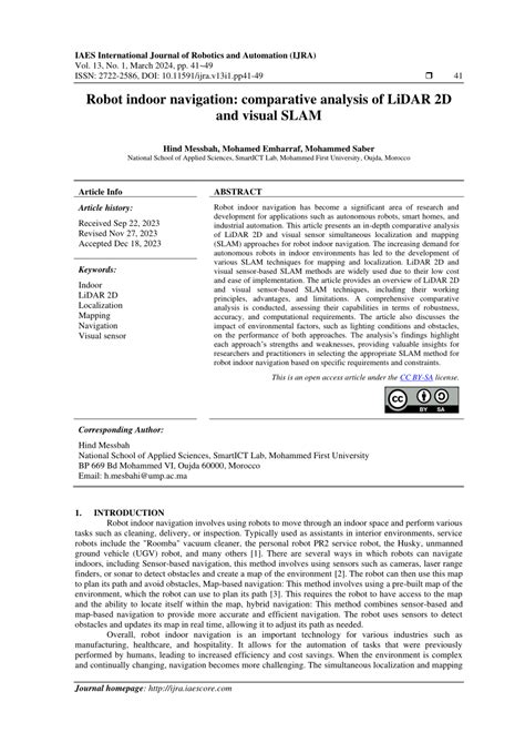 Pdf Robot Indoor Navigation Comparative Analysis Of Lidar 2d And Visual Slam