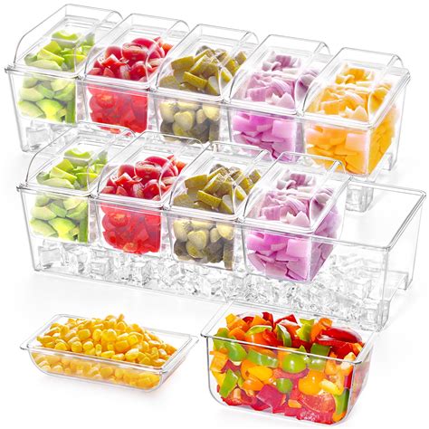 Lifewit 2 Pack Ice Chilled Condiment Caddy With 5 Containers25 Cup Lifewit 2 Pack Ice Chilled Condiment Caddy With 5 Containers25 Cup
