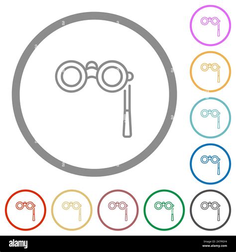 lorgnette outline flat color icons in round outlines on white