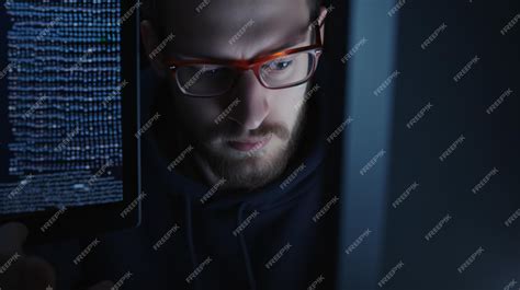 A Dedicated Programmer Wearing Glasses Intently Scrutinizes Programming