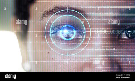 Biometric Digital And Cyber Security With Eye Scan Of Woman For Identity Verification Or