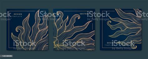 물결 모양의 고급 라인 카드 태양 광선 황금 동적 사각형 배경 게시물 디자인 템플릿의 벡터 세트 아르 데코 추상 패턴 인쇄용 질감 직물 포장 디자인 일본식 Seigaiha에