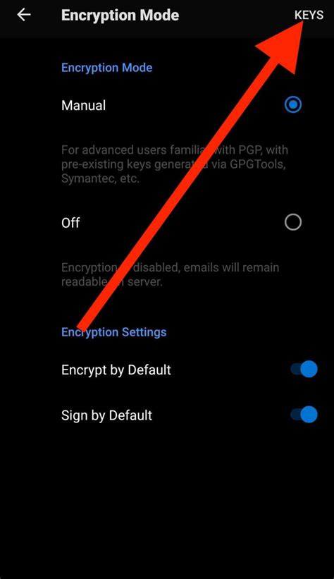 setting up manual encryption mode in android help canary mail