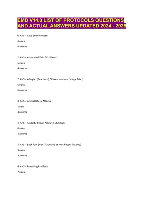 Emd V14 0 List Of Protocols Questions And Actual Answers Updated Emd Course V14 Stuvia Us