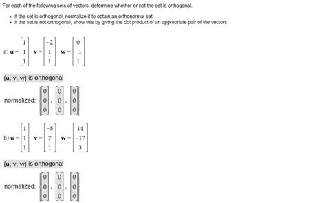 Solved For Each Of The Following Sets Of Vectors Determine Chegg
