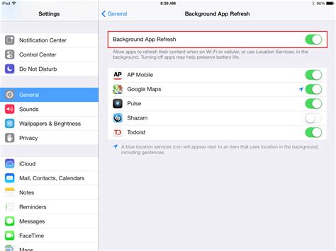 Disable The Background App Refresh Feature On The Ipad