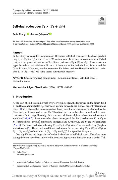 Self Dual Codes Over Mathbb F 2 Times Mathbb F 2 Vmathbb F 2 Request Pdf