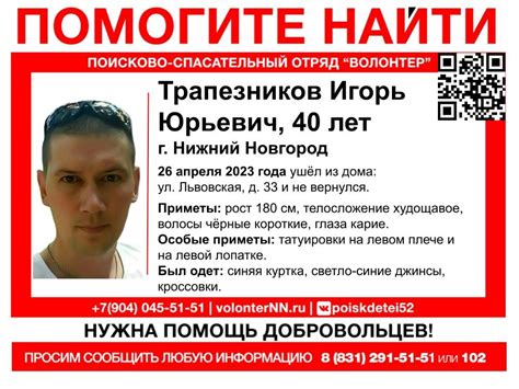 Человек до сих пор не найден Трапезников Игорь Юрьевич 40 лет г Нижний Новгород