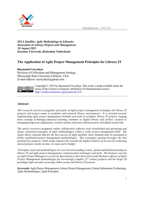 Pdf The Application Of Agile Project Management Principles For Library It