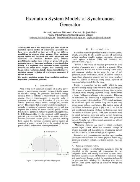 Excitation System Models Of Synchronous Generator Docslib