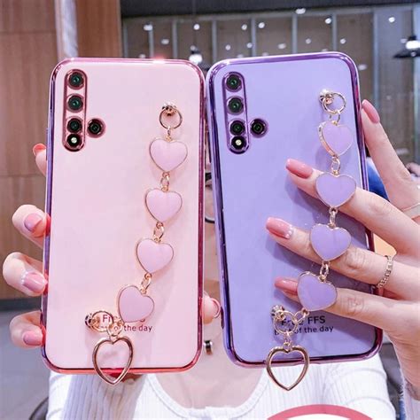Wrist Bracelet Phone Case For Huawei Nova T Case Luxury Heart Chain Plating Cover For Huawei