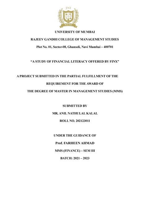anil kalal 11 final project university of mumbai rajeev gandhi