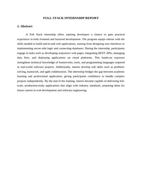 Full Stack Internship Report Pdf Software Development Web Development