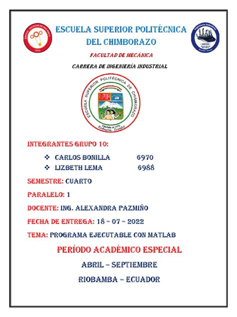 Trabajo Grupal Programa Ejecutable Con Matlab Pdf Programación