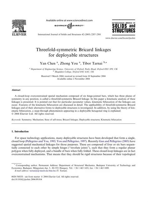 pdf threefold symmetric bricard linkages for deployable structures