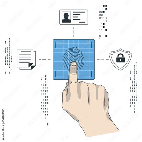 Vetor De Fingerprint Scan Provides Security Access With Biometrics Identification Person