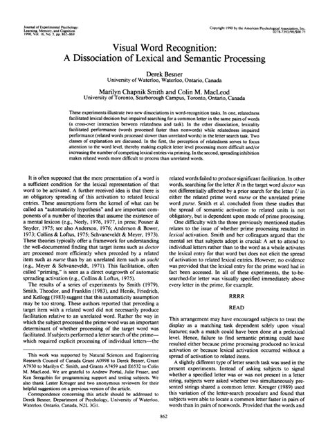 Pdf Visual Word Recognition A Dissociation Of Lexical And Semantic Processing