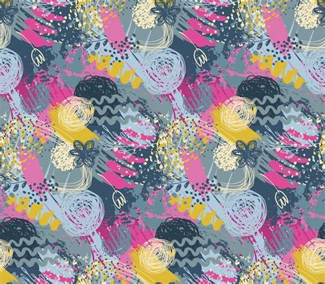 Premium Vector Seamless Pattern With Hand Drawn Abstract Ink Texture And Floral Nature Motif