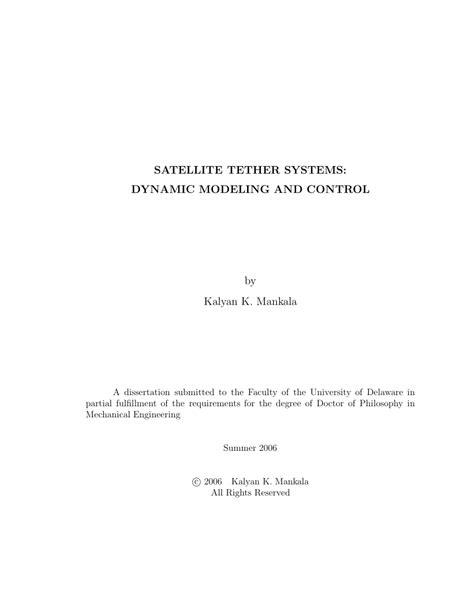 pdf dynamic modeling and simulation of satellite tethered systems