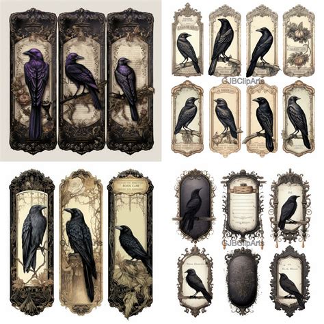 Raven Tall Ornate Labels Clipart Magic Potion Clipart Spell Book