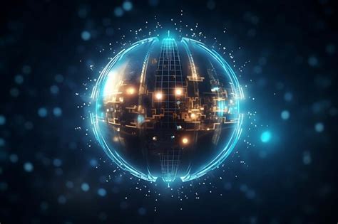 Abstract Scifi Sphere With Particles Technology Network Connection On World Futuristic