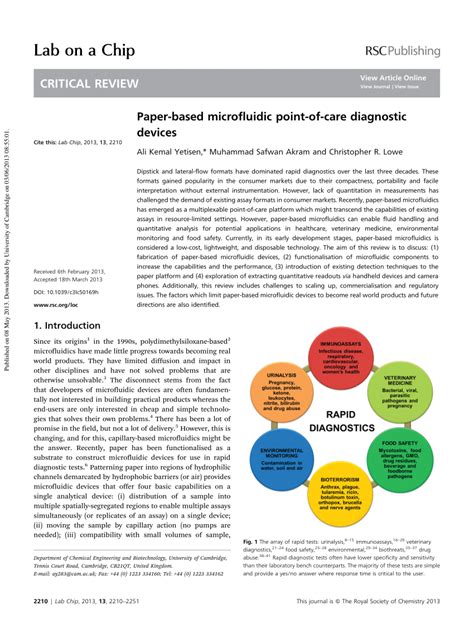 Pdf Paper Based Microfluidic Point Of Care Diagnostic Devices