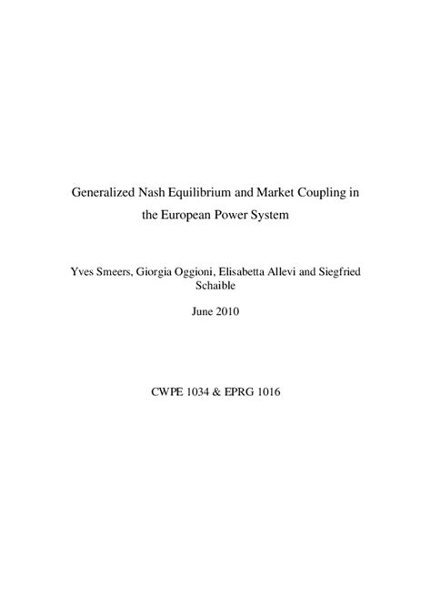 pdf generalized nash equilibrium and market coupling in the european