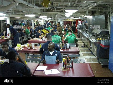 Crew Crowd At A Mess Hall Of The Uss George Washington In The Western