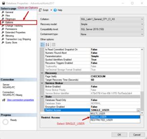 ALTER DATABASE SET SINGLE USER Statement In SQL Server
