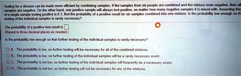 Testing For 3 Disease Can Be Made More Efficient By Combining Samples
