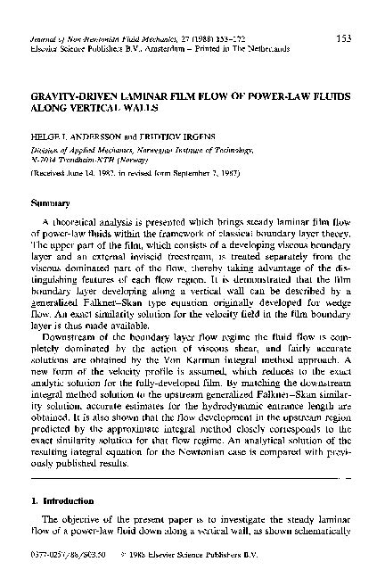 Pdf Gravity Driven Laminar Film Flow Of Power Law Fluids Along