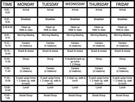 Special Education Classroom Schedule Template