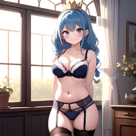 Marianne Von Edmund 1girl Blue Hair Blush Bra Braid Breasts Cameltoe
