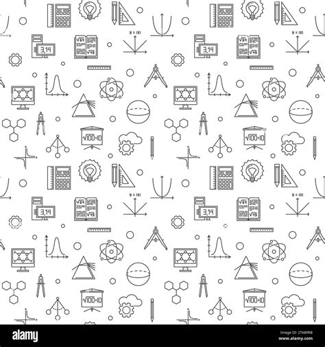 Stem Science Vector Minimal Seamless Pattern In Thin Line Style Stock