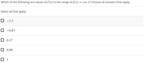 solved which of the following are values of f x in the