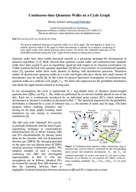 Pdf Continuous Time Quantum Walks On A Cycle Graph
