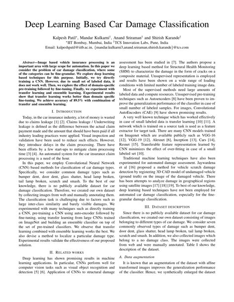 PDF Deep Learning Based Car Damage Classification