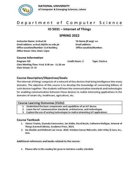 Tentative Course Outline Iot Ms Updated Download Free Pdf Internet