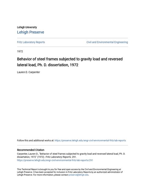 Behavior Of Steel Frames Subjected To Gravity Load And Reversed L Pdf
