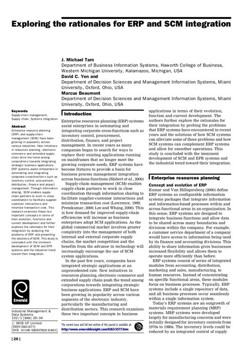 PDF Exploring The Rationales For ERP And SCM Integration