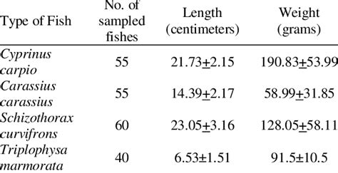 Morphometry And The Number Of Fishes Analyzed During The Present Study